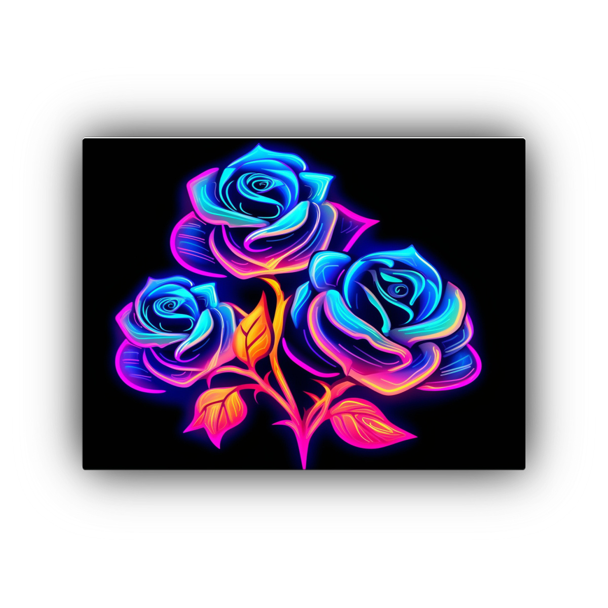 Cuadro Decorativo Flores Rosas Estilo Neón Intenso - DecoCuadros