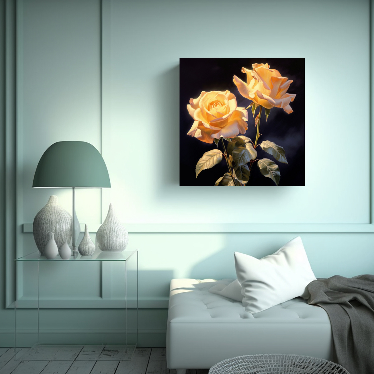 Cuadro Decorativo Con Iluminación Dinámica De Rosas Hibridas Realistas ...