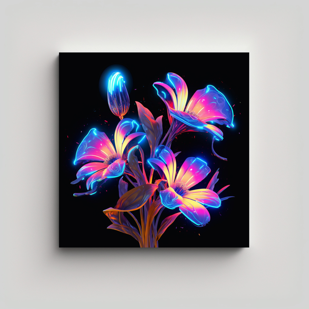 Cuadro Decorativo Cyberpunk: Neon Flowers En Fina Línea De Canva ...