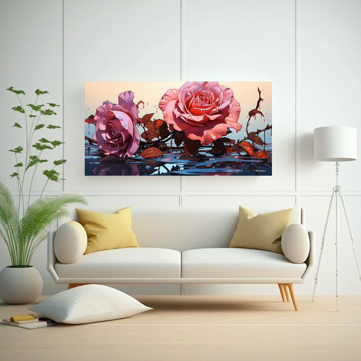 Cuadro Decorativo De Perspectiva Con Rosa Y Gotas - DecoCuadros