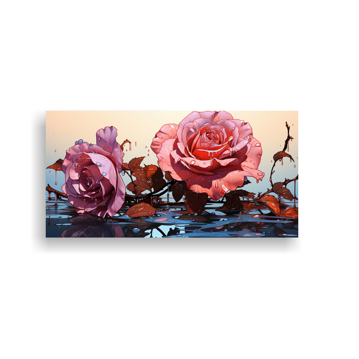 Cuadro Decorativo De Perspectiva Con Rosa Y Gotas - DecoCuadros