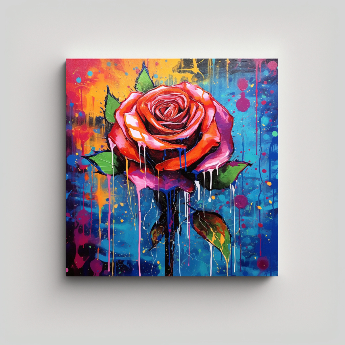 Cuadro Decorativo De Rosa Colorida: Arte Tonos Enigmático Con Goteos ...