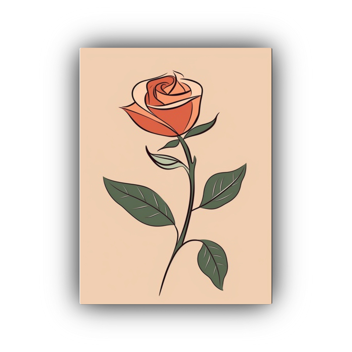 Cuadro Decorativo De Rosa Simple En Fondo Rosa Con Hojas - DecoCuadros