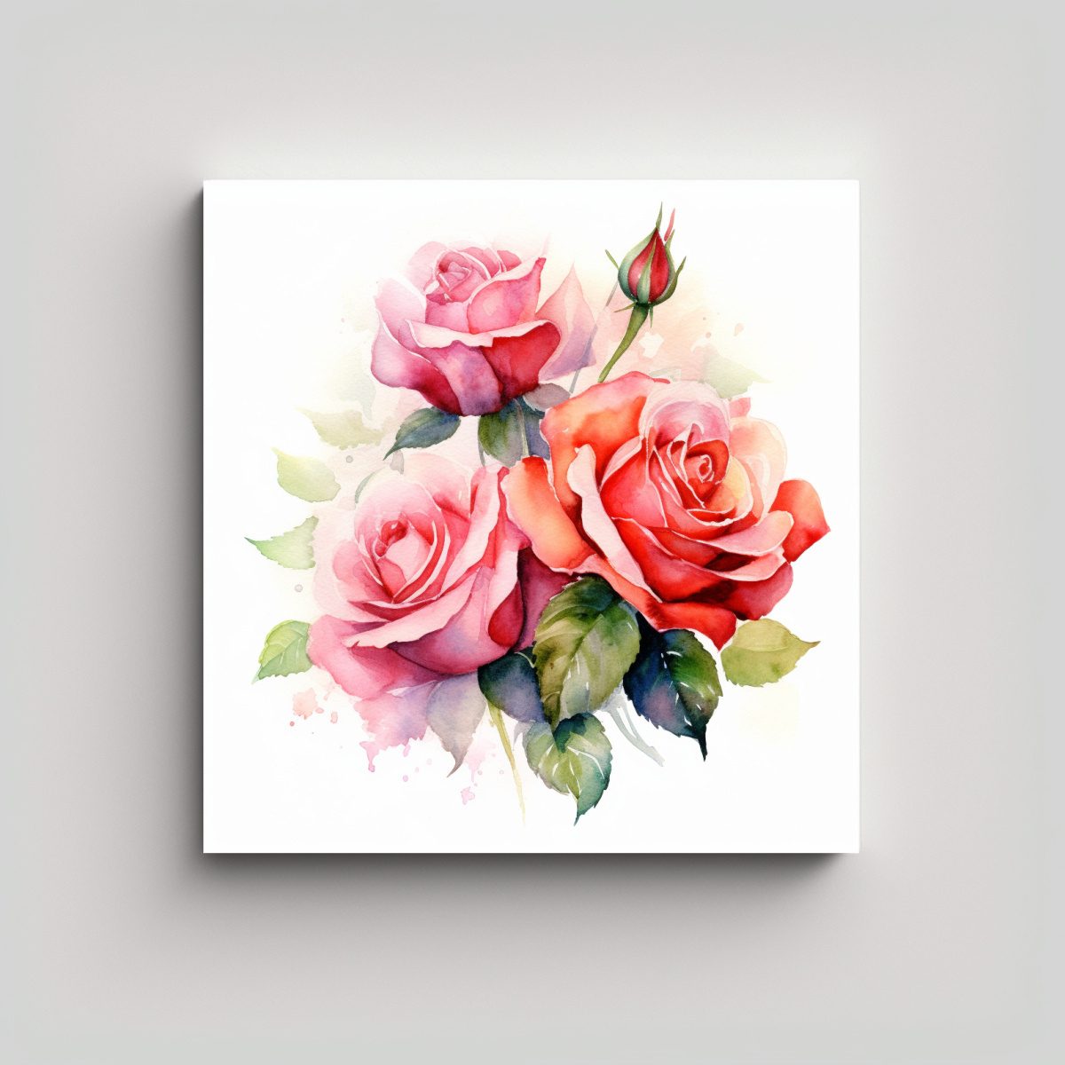 Cuadro Decorativo De Rosas Acuarela En Lienzo Refinado Y Espectacular - Decocuadros