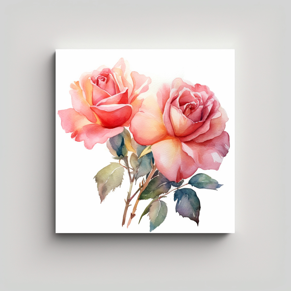 Cuadro Decorativo De Rosas Acuarelas En Tela Con Bastidor Alegre - Decocuadros