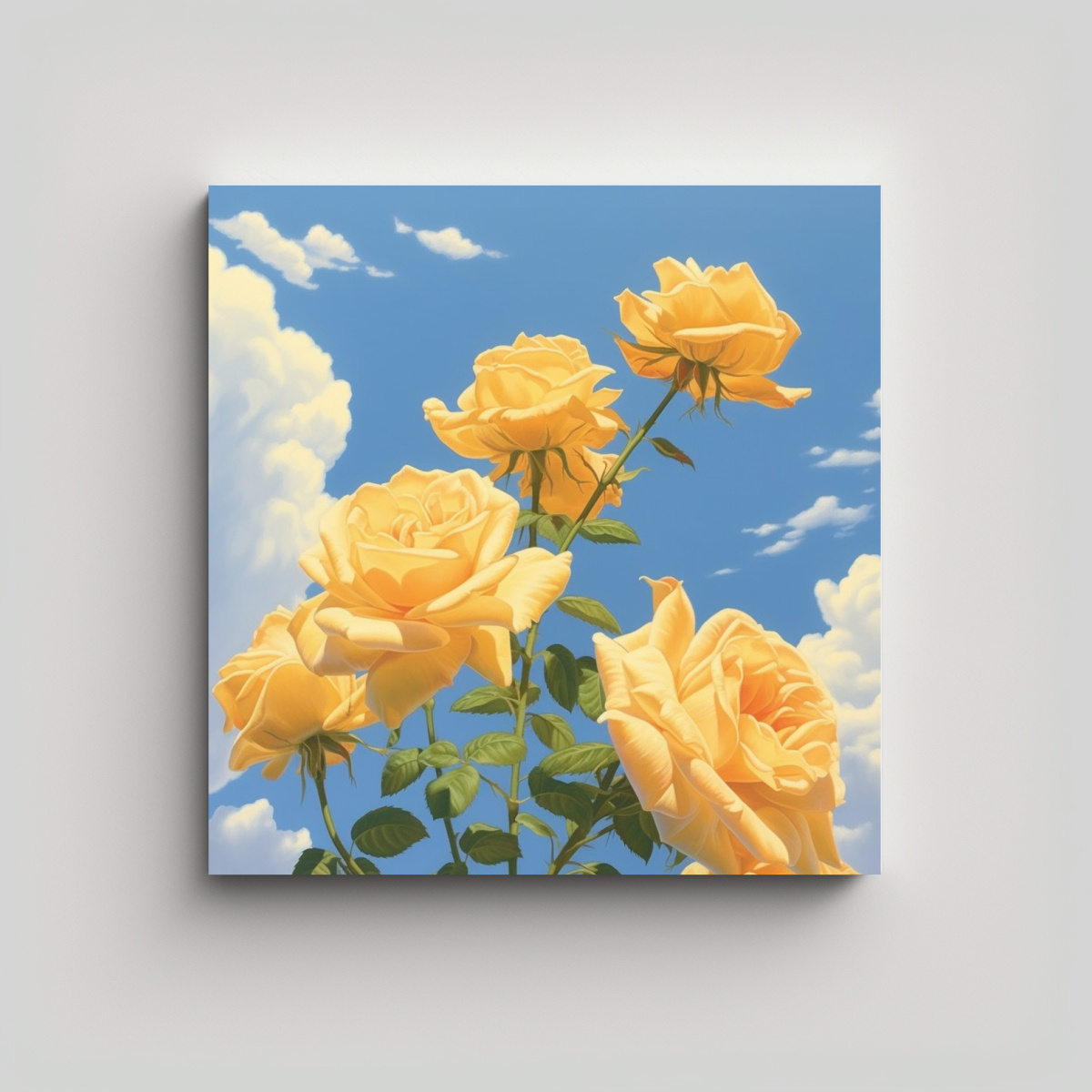 Cuadro Decorativo De Rosas Amarillas Y Cielo Azul Lienzo - Composición Modernos Resistente ...