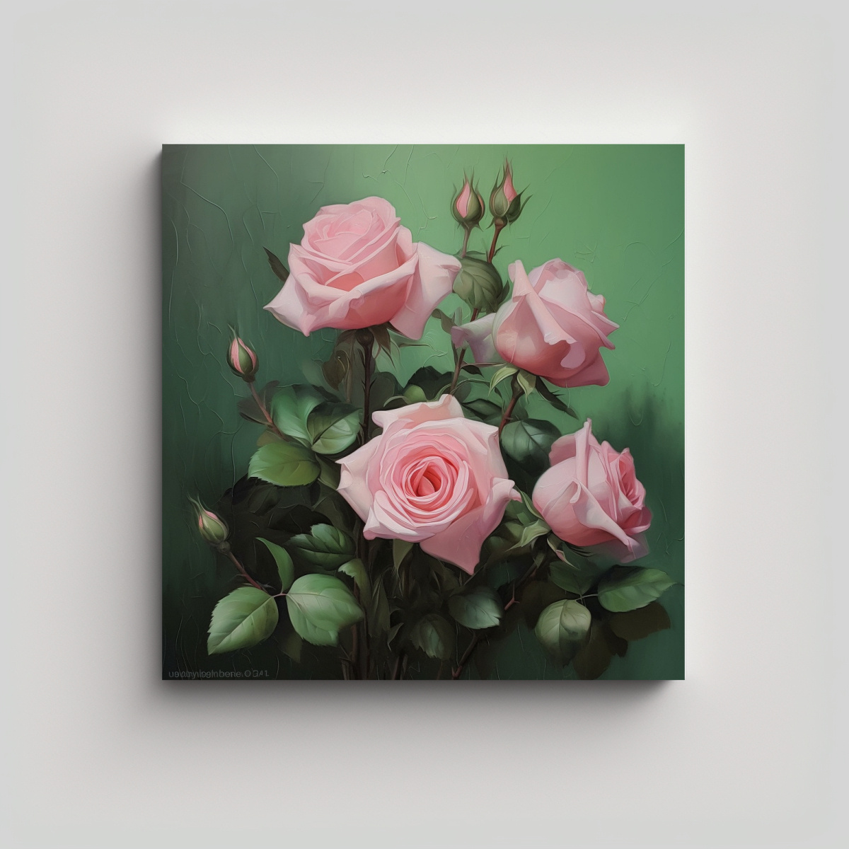 Cuadro Decorativo De Rosas Rosadas Intenso Multicolor En Fondo Verde - Decocuadros