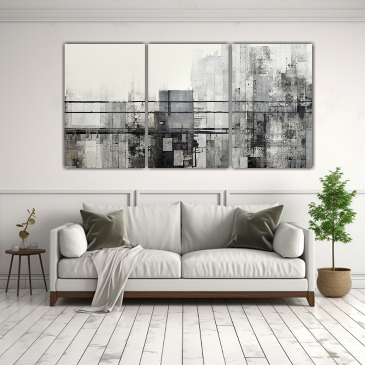 Cuadro Decorativo De Tela Sublimada Con Collage Abstracto De Texturas Y Grises Urbanos - Decocuadros
