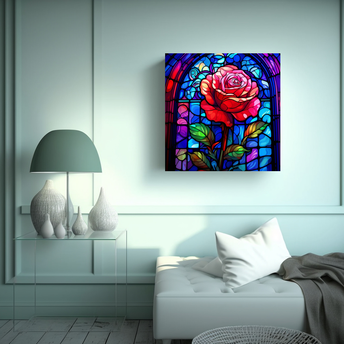 Cuadro Decorativo Espectacular: Rosa Colorida Frente A Vidriera ...