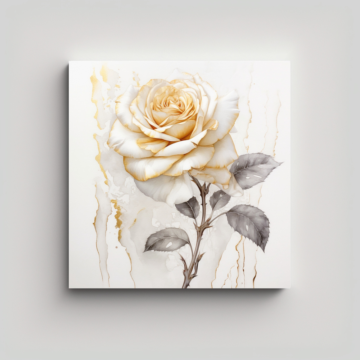 Cuadro Decorativo: Figuras De Rosa Blanca Dorada En Fondo Blanco - DecoCuadros