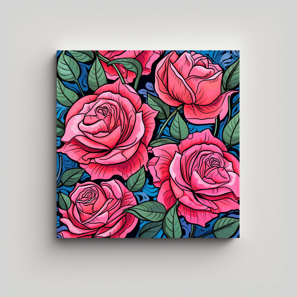 Cuadro Decorativo Intenso De Rosas Rosadas En Estilo Cartoon - DecoCuadros