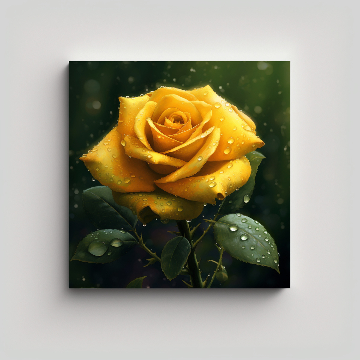 Cuadro Decorativo Lienzo Rosa Amarilla Con Rocío En Pasto - DecoCuadros