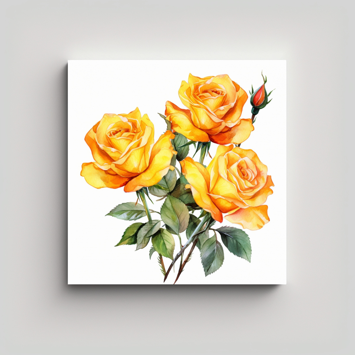 Cuadro Decorativo Lienzo De Rosas Amarillas Acuarela Para Comedor - DecoCuadros