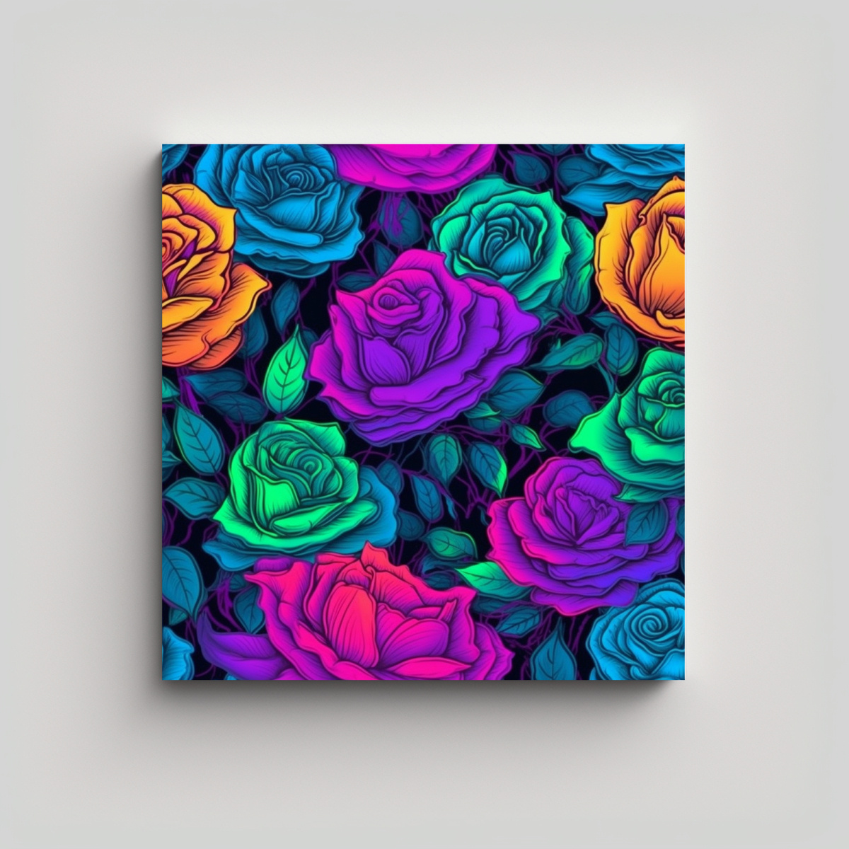 Cuadro Decorativo Neon De Rosas Coloridas En Alta Resolución - DecoCuadros