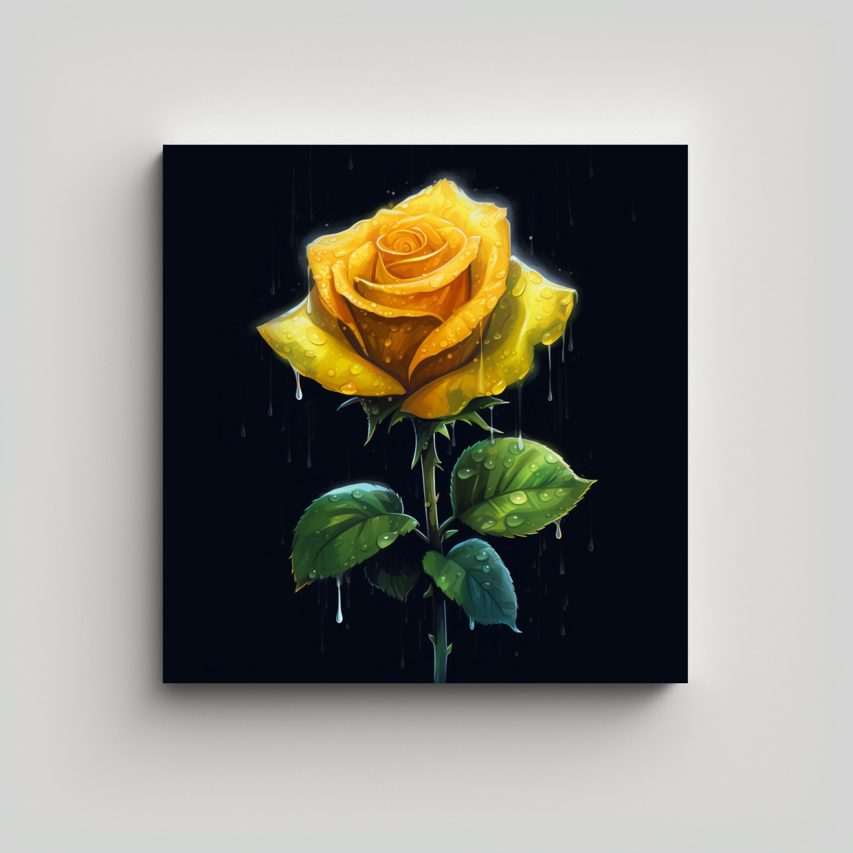 Cuadro Decorativo Rosa Amarilla Época Con Tallo Verde Único - DecoCuadros