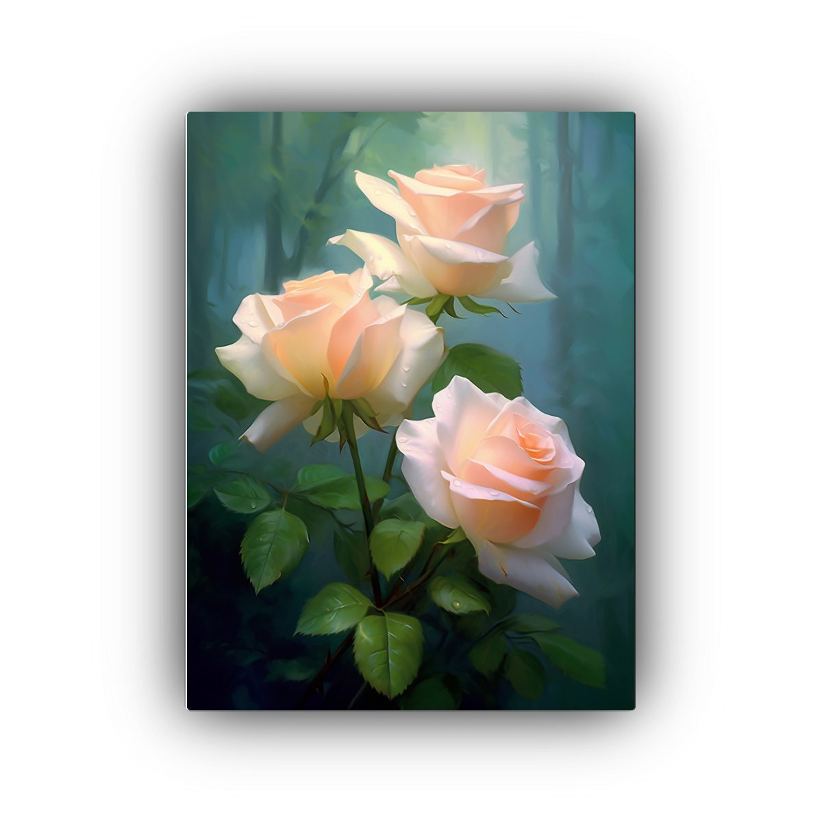 Cuadro En Bastidor De Tres Pequeñas Rosas Blancas Arco Iris - Decocuadros