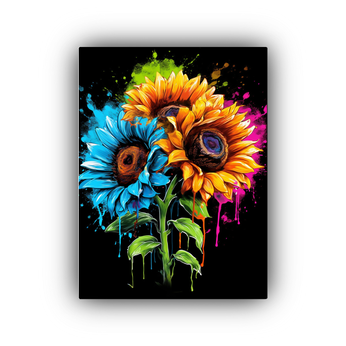 Cuadro Expresión Rectangular Three Colorful Sunflowers On A White ...