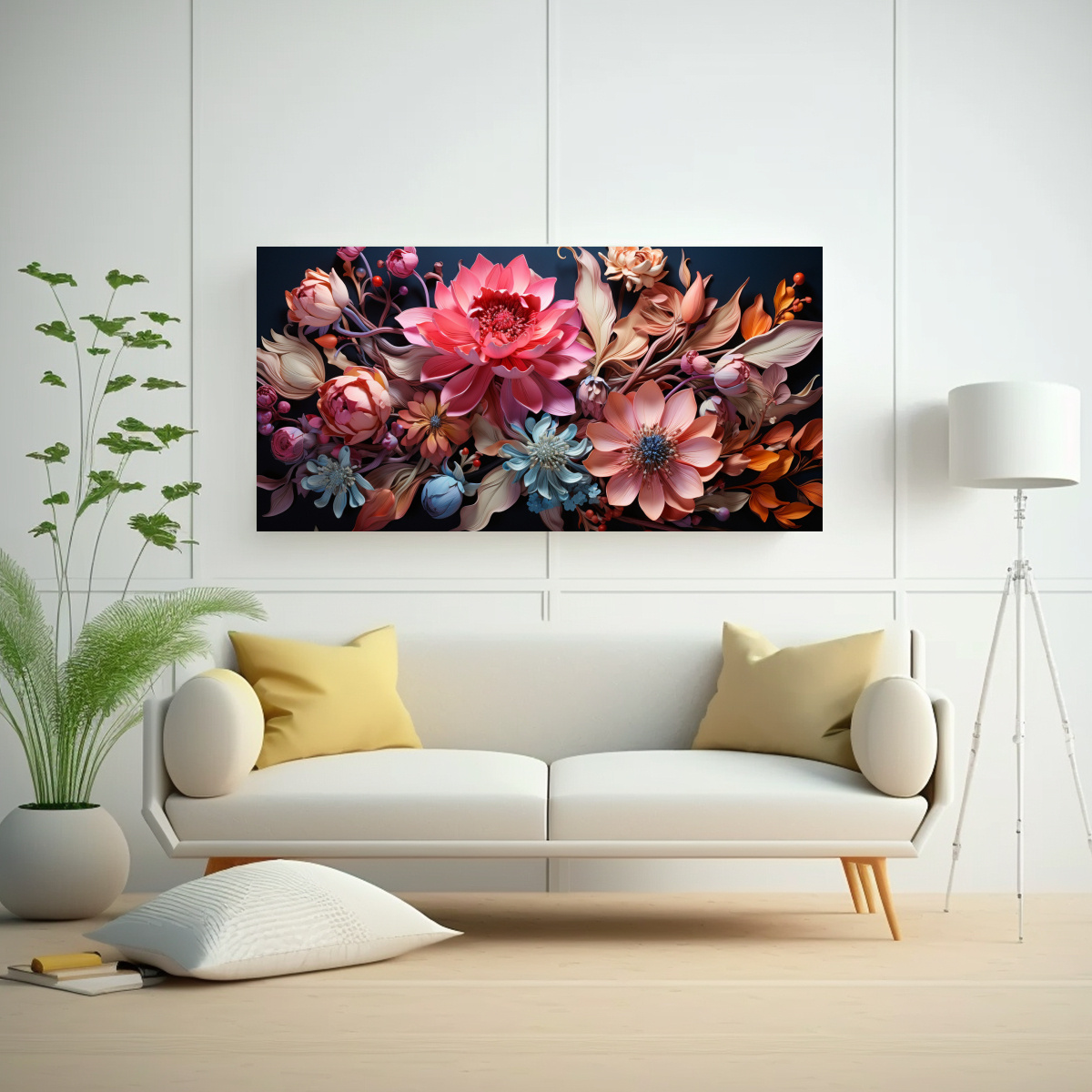 Cuadro Floral Rosa En Bastidor Estilo Galería: Un Vibrante Ramo De Flores Rosas - Decocuadros