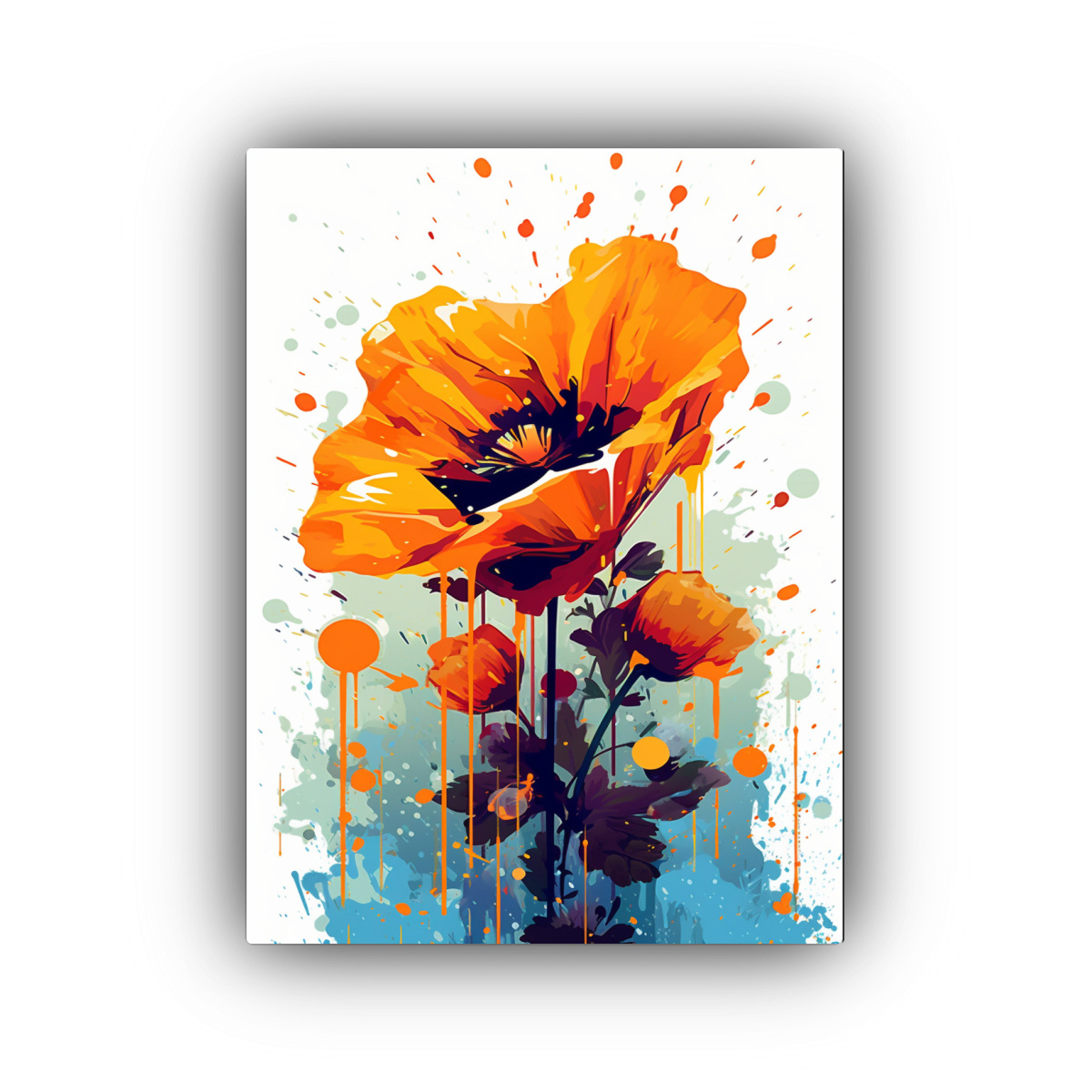 Cuadro Lienzo Arte Colores Elegante Amapola Naranja Dinámica - DecoCuadros