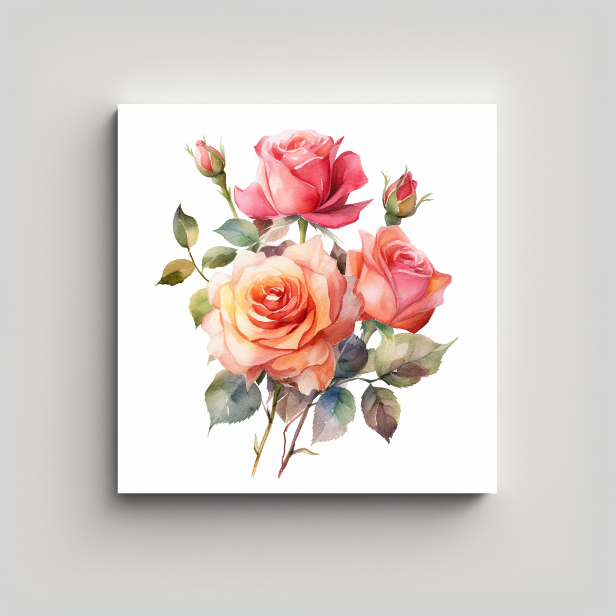 Cuadro Lienzo De Rosas En Acuarela Y Reflejos Cálidos Aislado - DecoCuadros