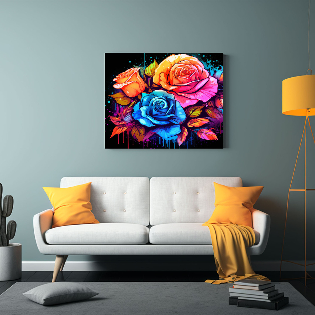 Cuadro Lineal Colorido De Flores En Esténcil Para Decoración De Cuadro ...