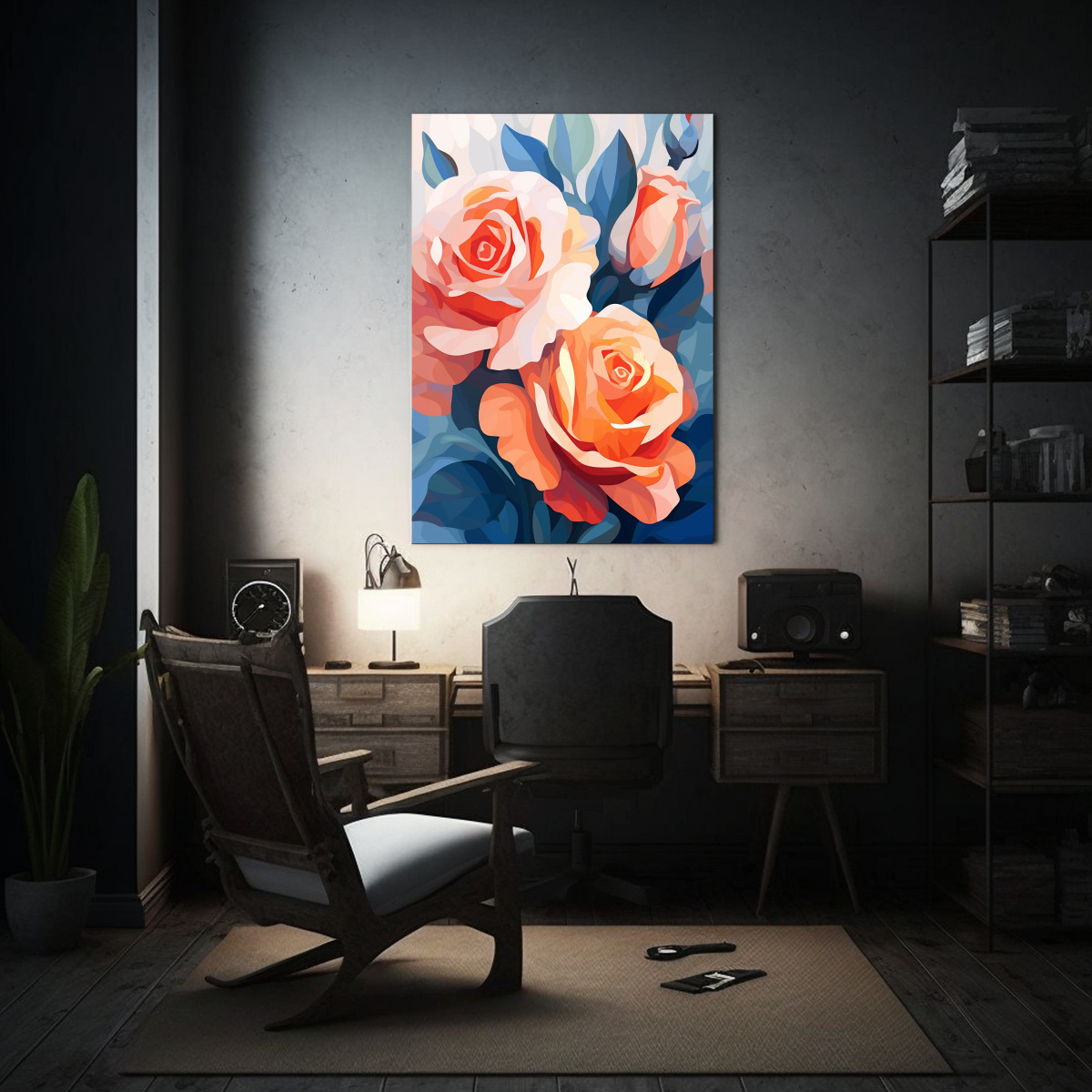 Cuadro Minimalista De Líneas Finas Con Rosas Fantásticas Para Decoración De Cuadro UI Y Cuadro ...