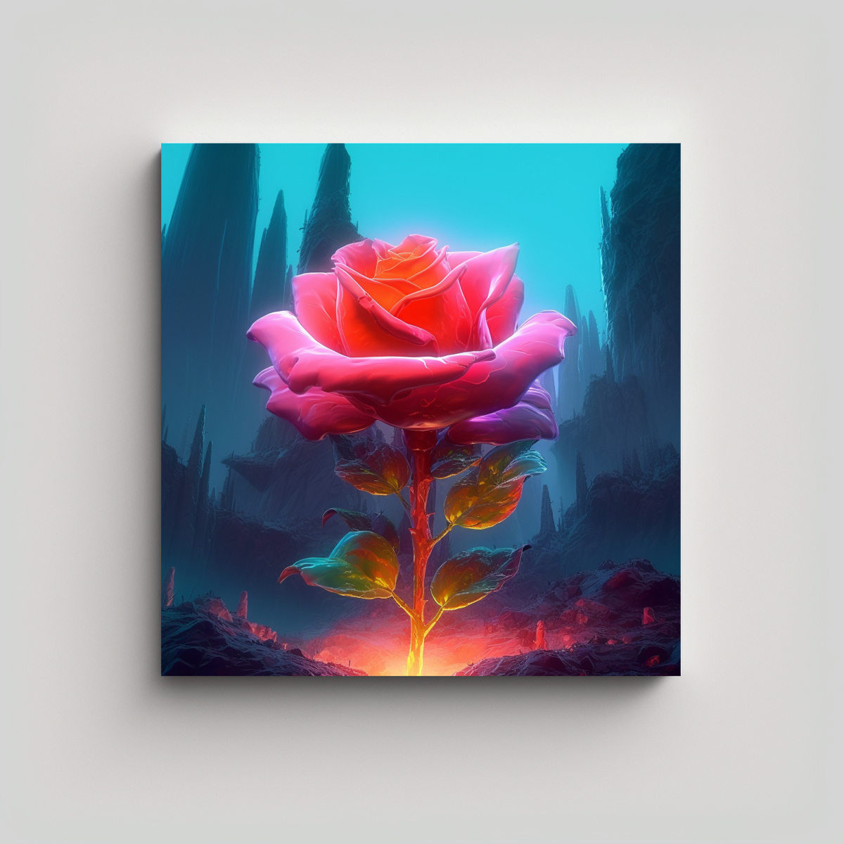 Cuadro Minimalista De Rosa Colorida En Roca - Tela En Bastidor Estilo ...