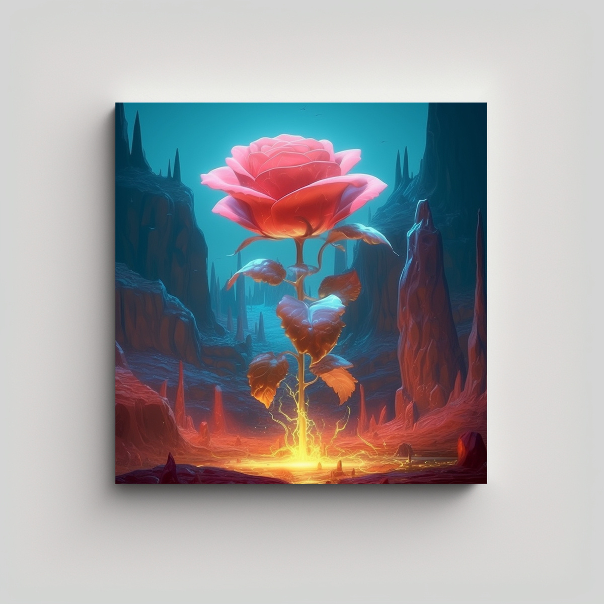 Cuadro Minimalista Inspirador: Rosa Colorida Digital Sobre Roca ...