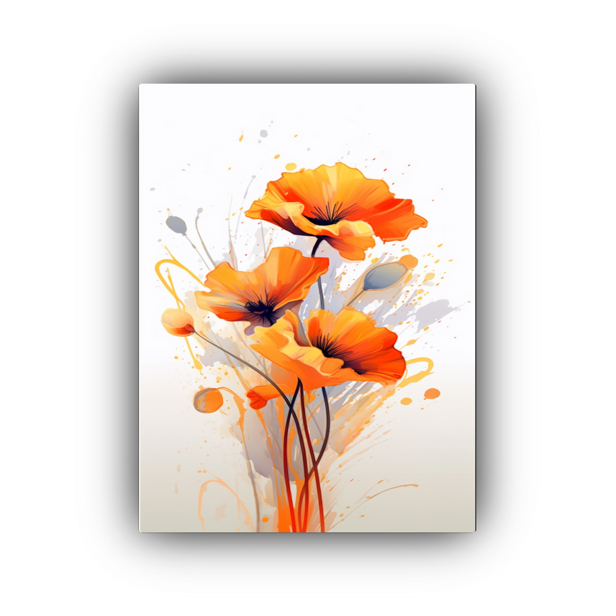 Cuadro Moderno De Lienzo Elegante De Amapola Naranja Dinámica Para Decoración De Habitación ...