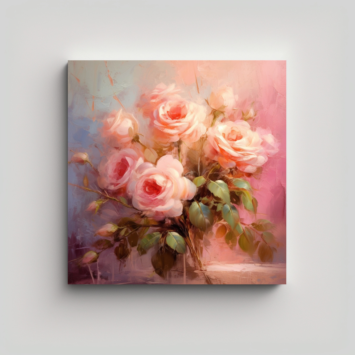 Cuadro Moderno De Rosas Adorables En Tela Bastidor, Arte En Estilo Estilo Óleo - Decocuadros