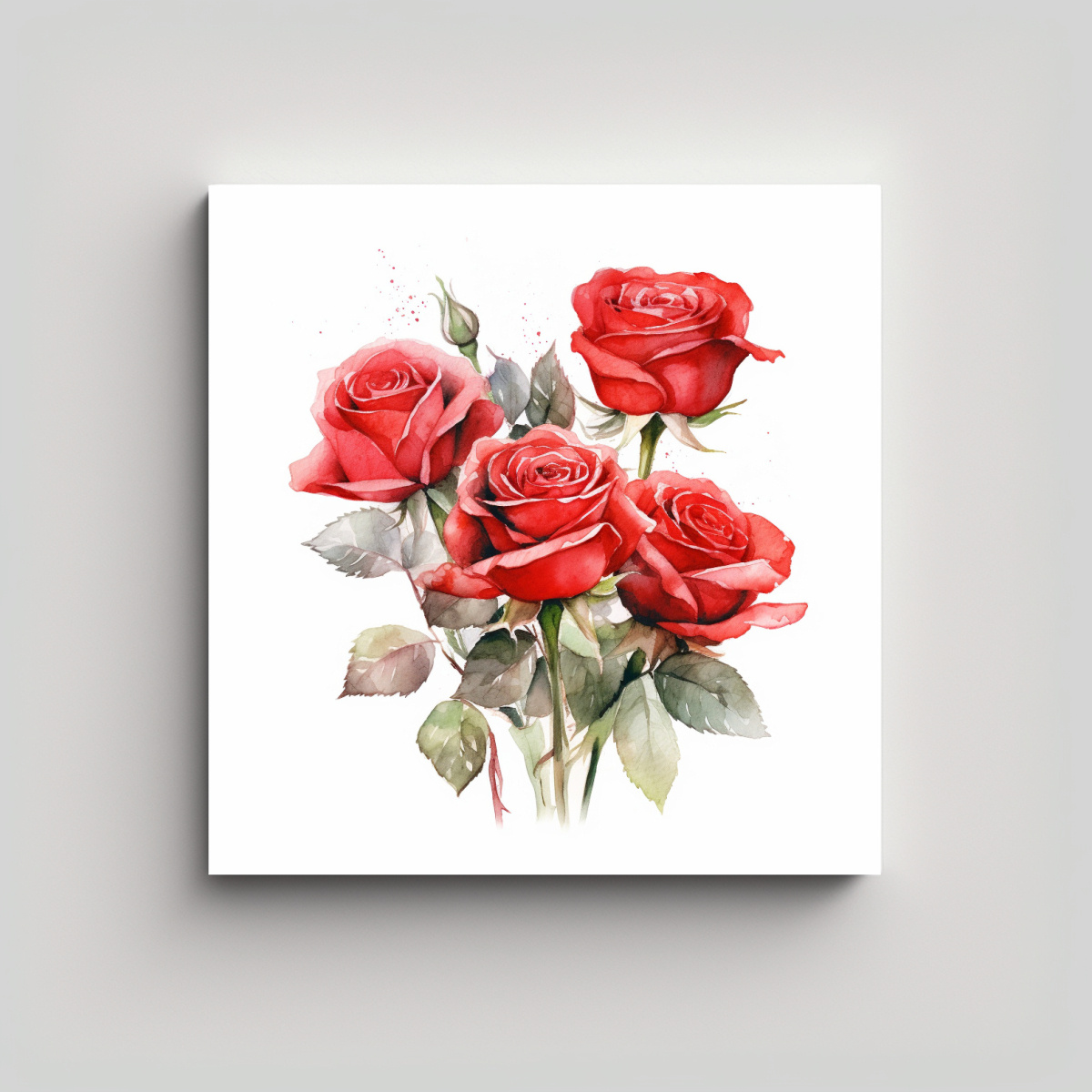 Cuadro Moderno De Rosas Rojas En Acuarela Con Fondo Blanco - DecoCuadros