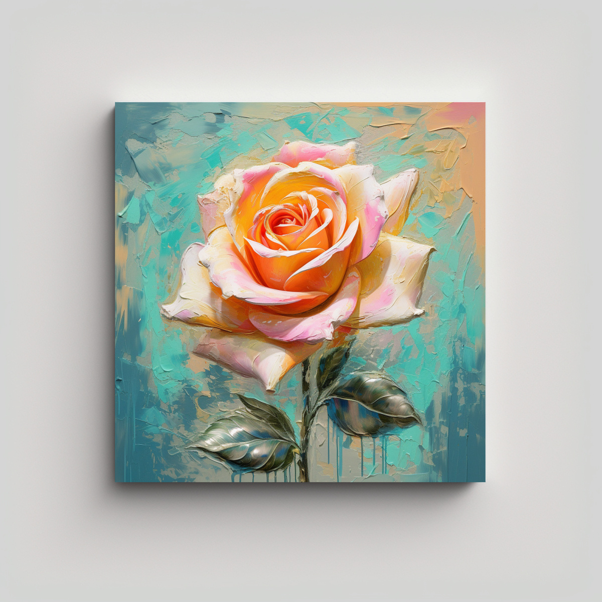 Cuadro Moderno Majestuoso: Rosa Colorida En Lienzo Con Pigmento Rosa ...