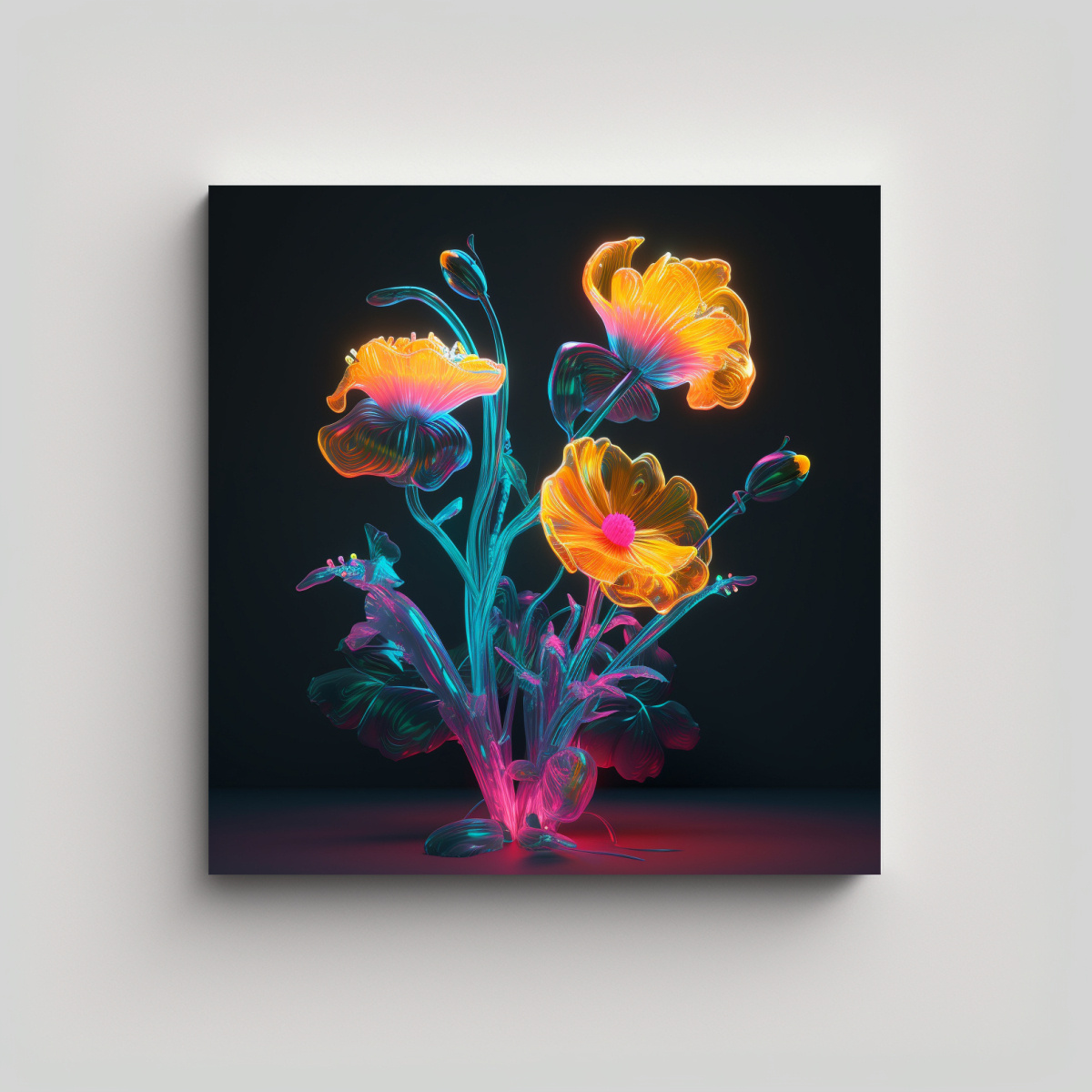 Cuadro Moderno Minimalista Neon Flowers: Detalles Adorables Cyberpunk ...