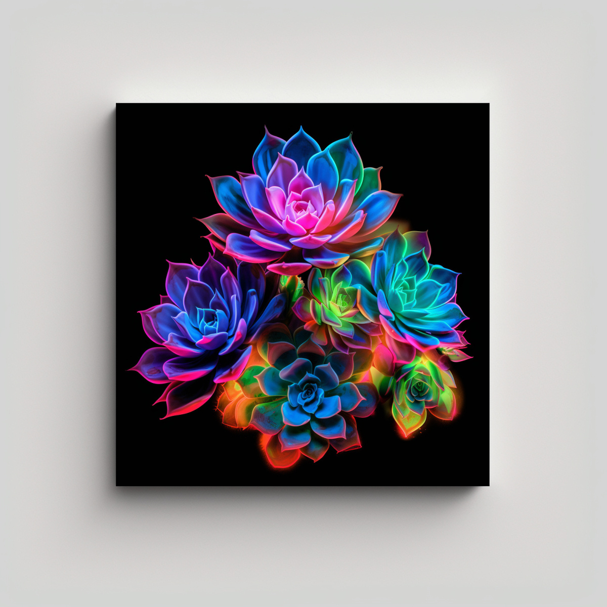 Cuadro Neon De Suculentas En Lienzo De Alta Calidad Y Efecto Visual ...