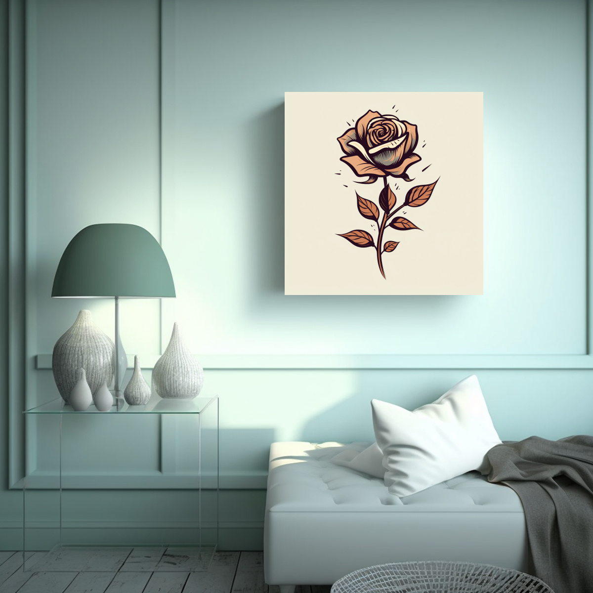 Cuadro Rectangular Con Imagen De Rosa Simple En Estilo Line Art - Mejor ...