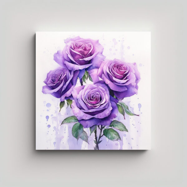 Cuadro Relieve Alta Calidad Con Rosas Moradas En Acuarela - DecoCuadros