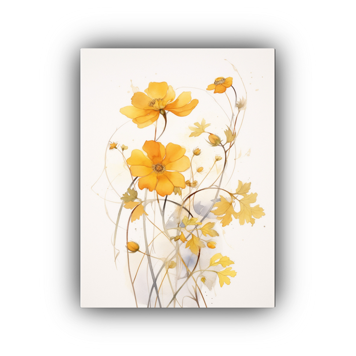 Cuadro Tema Exposición Flores Amarillas En Fondo Blanco Estilo Pinturas Decorativas - Decocuadros