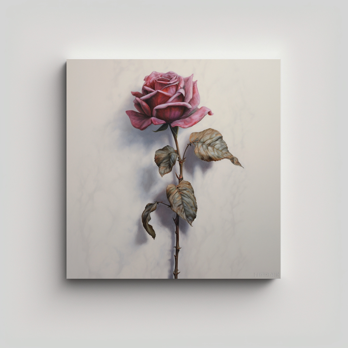 Cuadro Vanguardista De Rosa Detallada Con Tallo Largo - Arte Único - Decocuadros