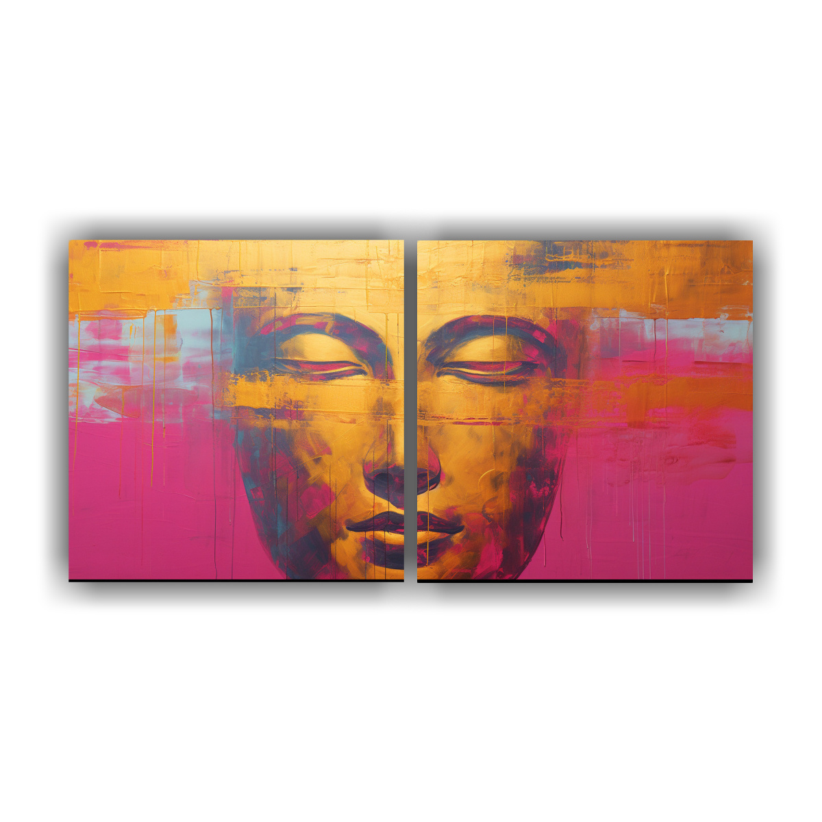 Cuadros Decorativos Abstractos Con Cara De Buda En Colores Dorado Y Rosa - Decocuadros