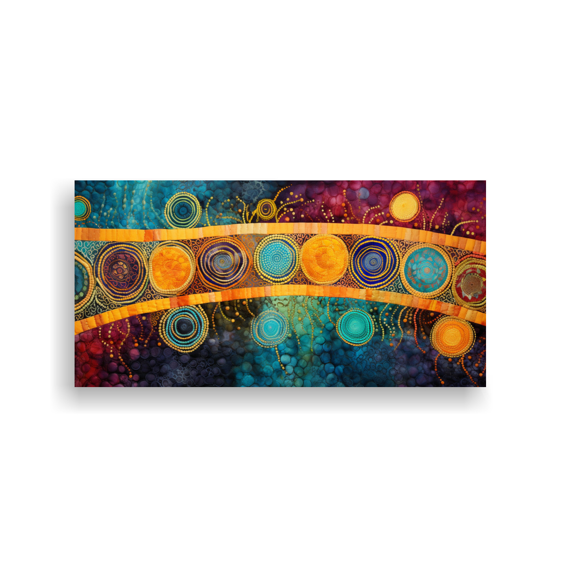 Cuadro Tela Sublimada Alegre Con Patrones Abstractos En Tonos Joya - DecoCuadros