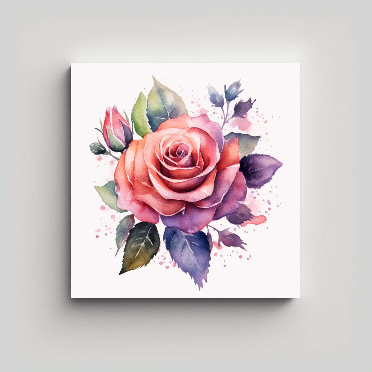 Cuadro Decorativo Diseño Innovador Con Rosa Realista En Acuarela - DecoCuadros
