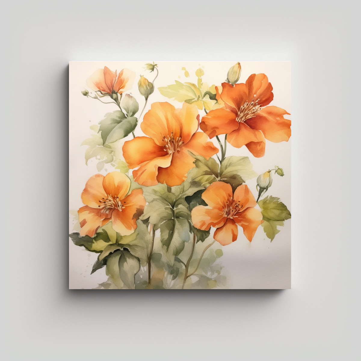 Cuadro Decorativo Flores Acuarela Naranja Multicolor - DecoCuadros