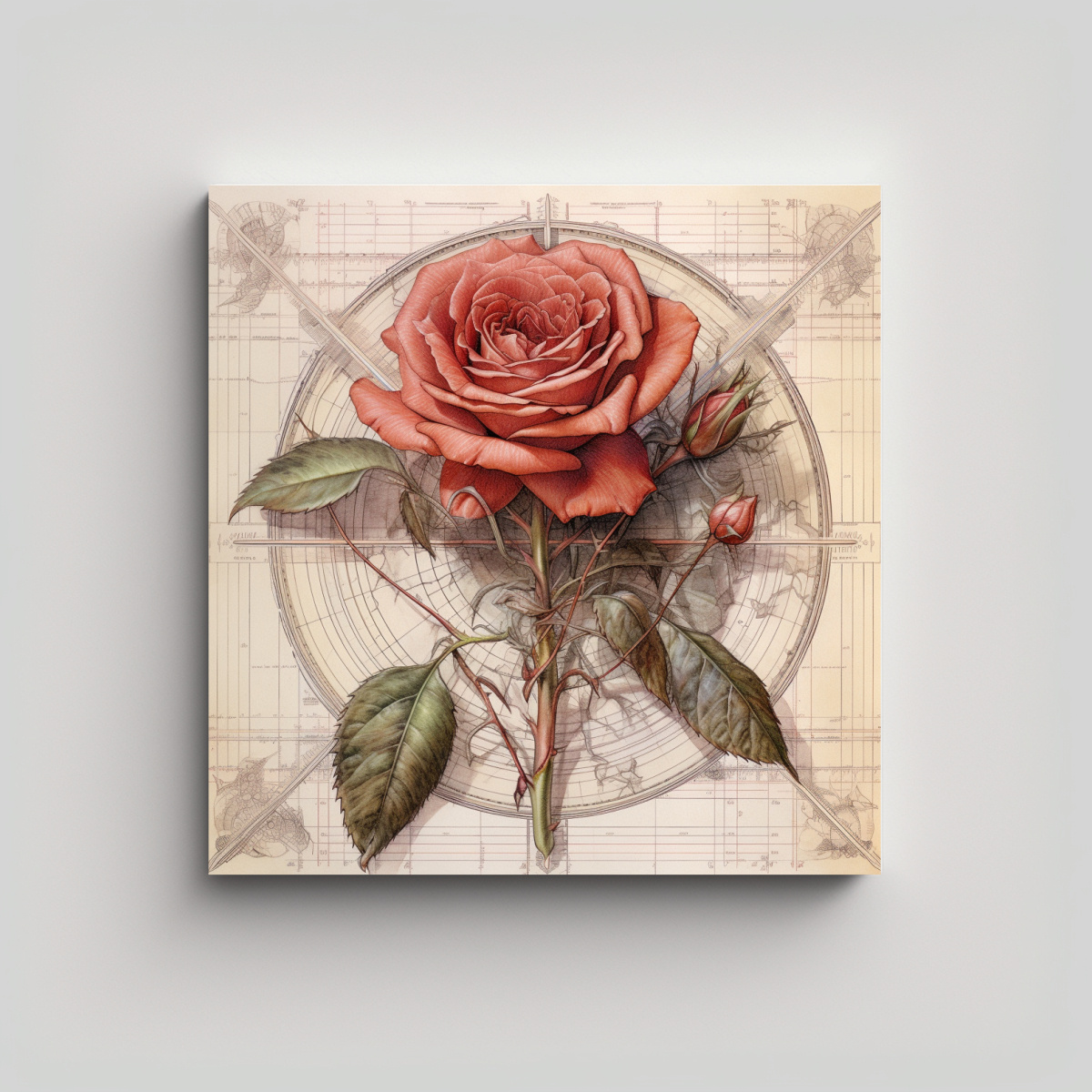 Cuadro De Rosa Botánica En Lienzo De Relieve - DecoCuadros