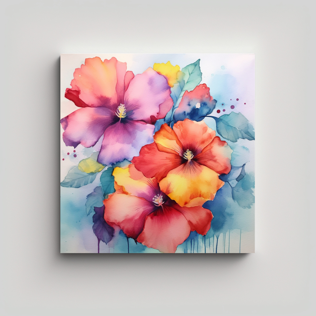 Esquema De Flores En Estilo Acuarela Sobre Lienzo De Tela - Decocuadros