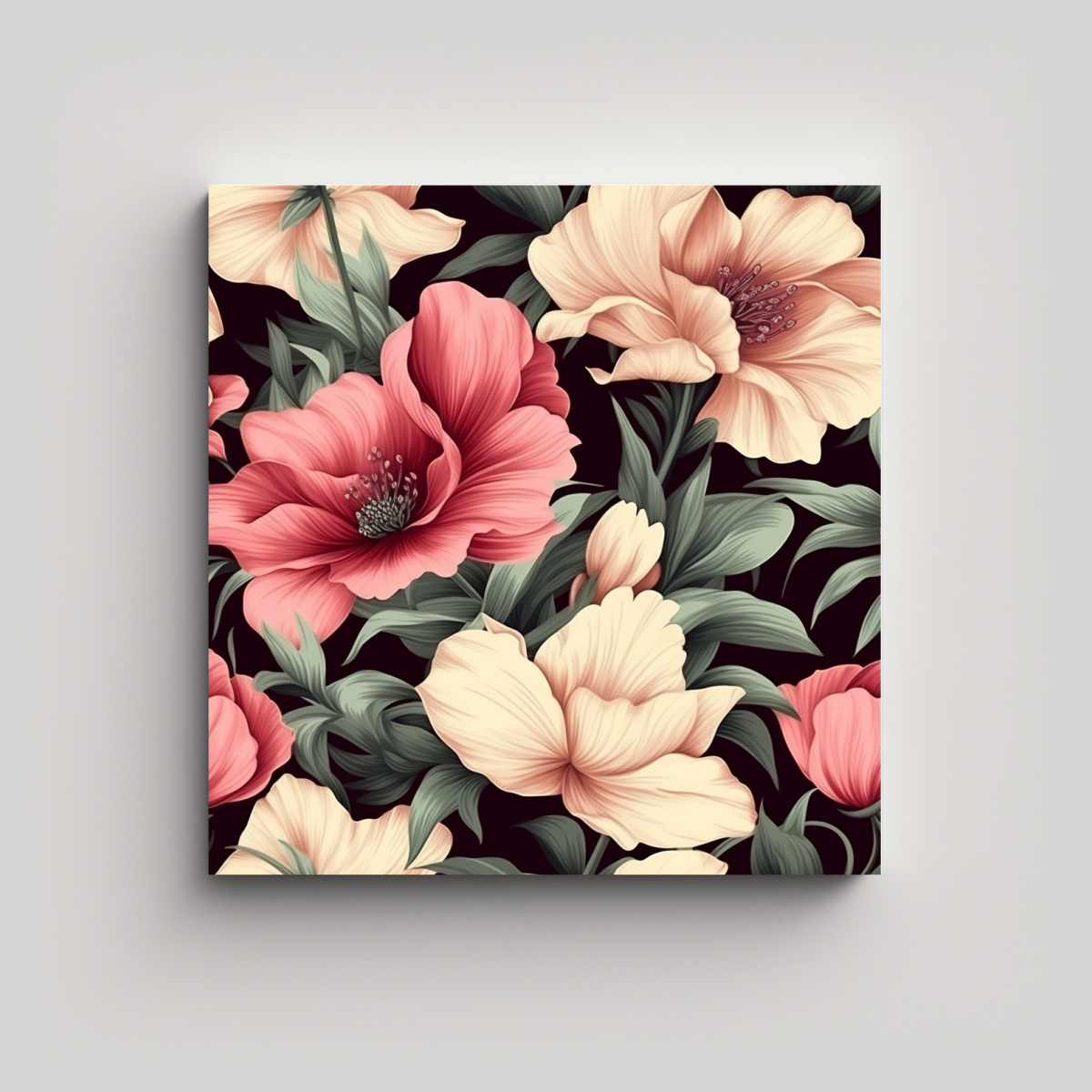 Cuadro Decorativo Floral Vintage Sublimada Lienzo Pintura Rosa Flores Diseño Baño 4K - Decocuadros
