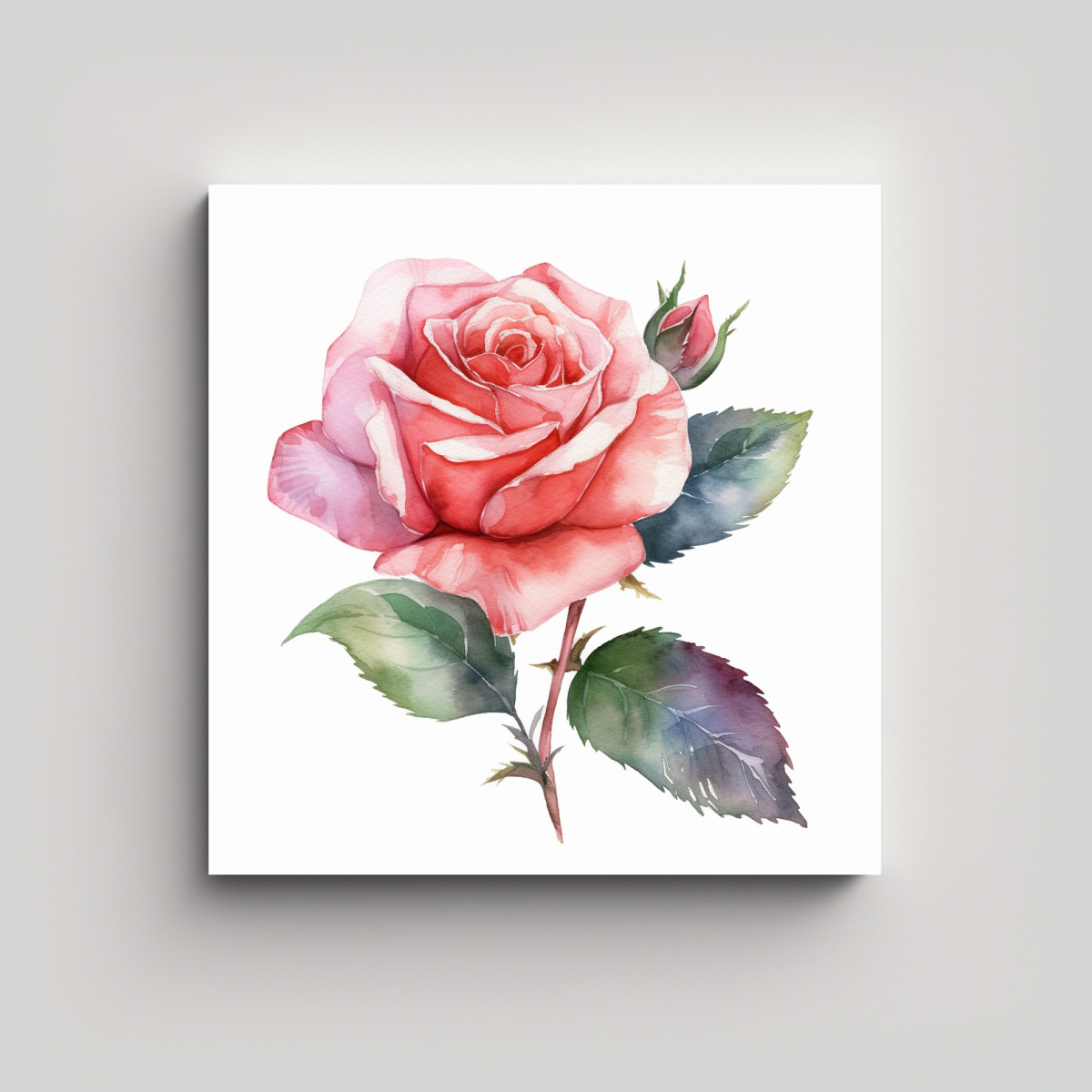 Tela Sublimada Luminosa Con Rosa Acuarela Y Hoja Aislada En Canva - DecoCuadros