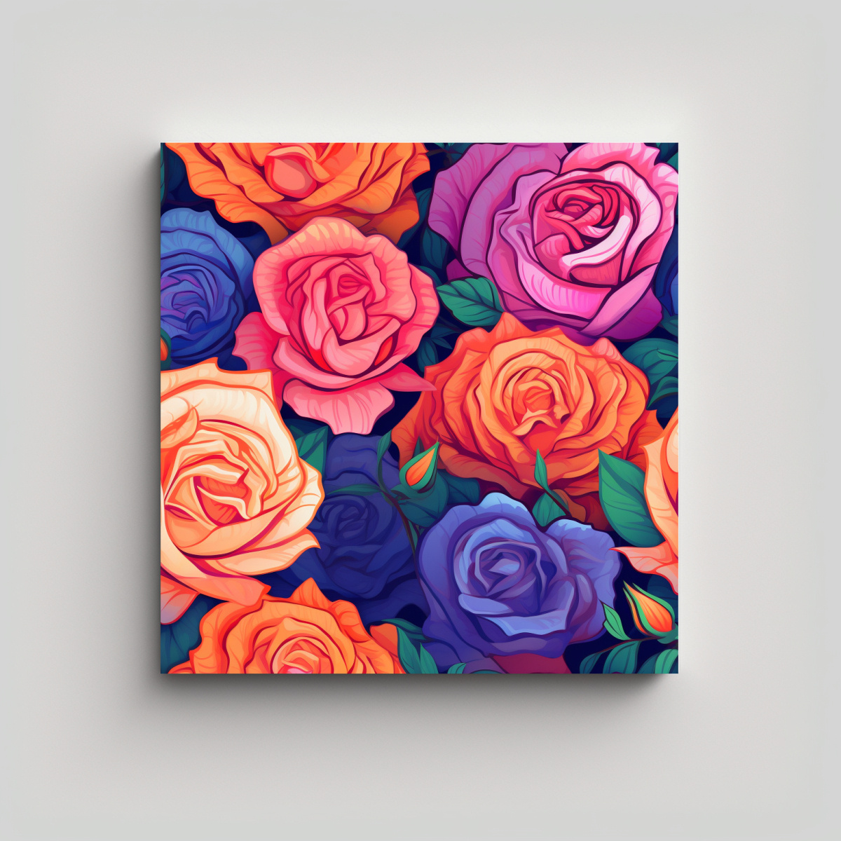 Cuadro Colorida De Rosas En Tela En Bastidor Cuadrado - Compra Online - Decocuadros