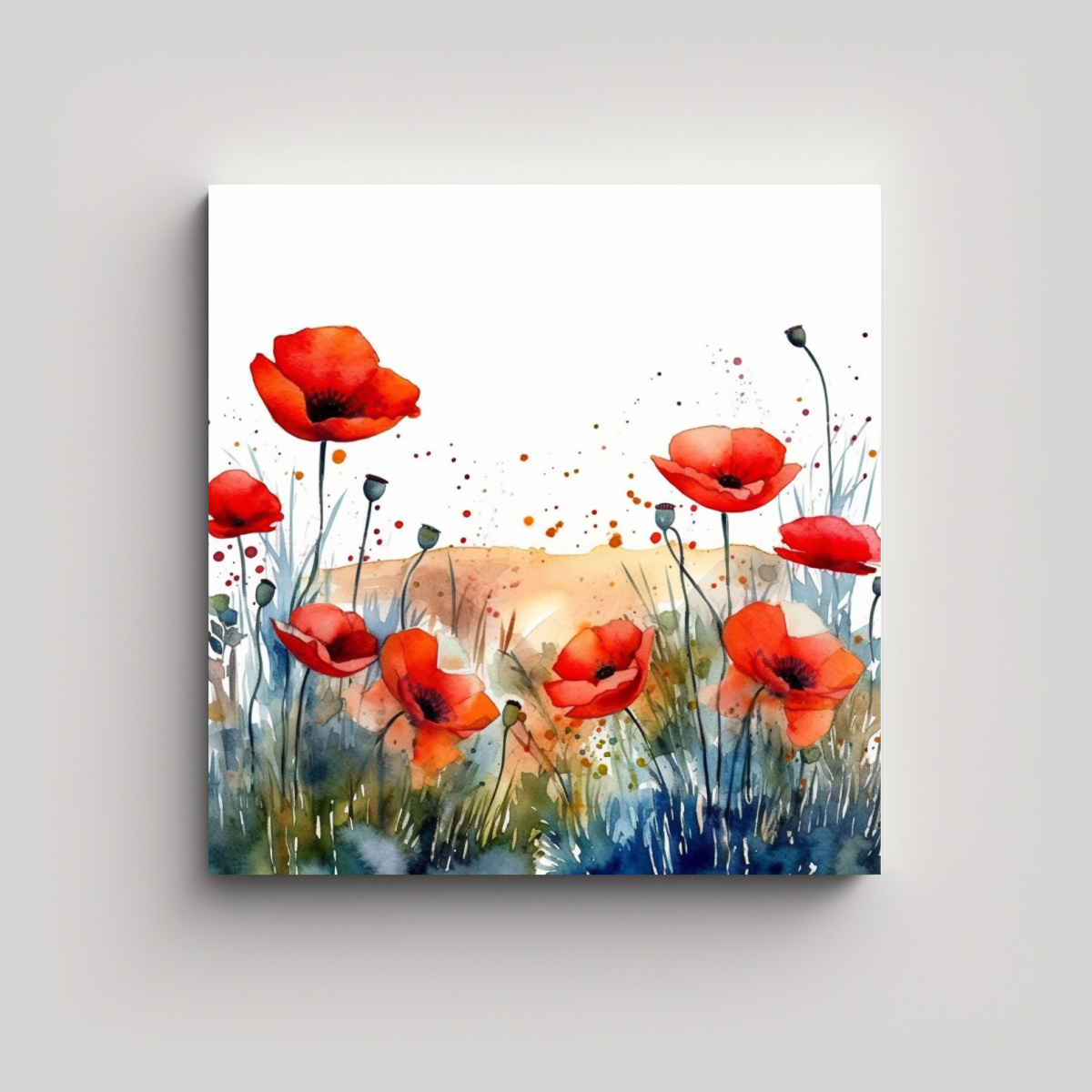Cuadro De Campo De Amapolas Acuarela Lienzo Artístico Innovador - Compra Online - Decocuadros