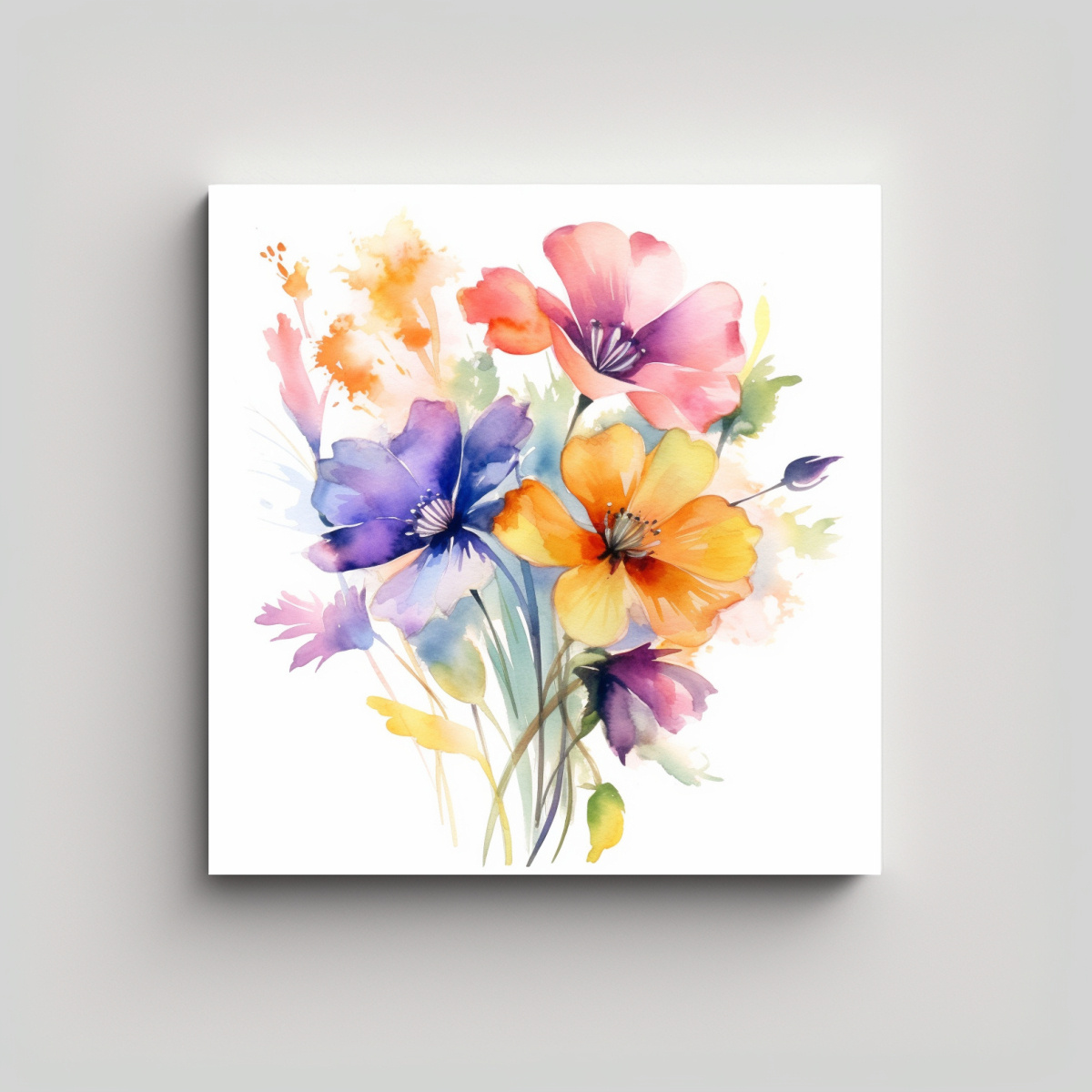 Cuadro De Flores Acuarela En Pastel, Tela En Bastidor Con Textura | DecoCuadros