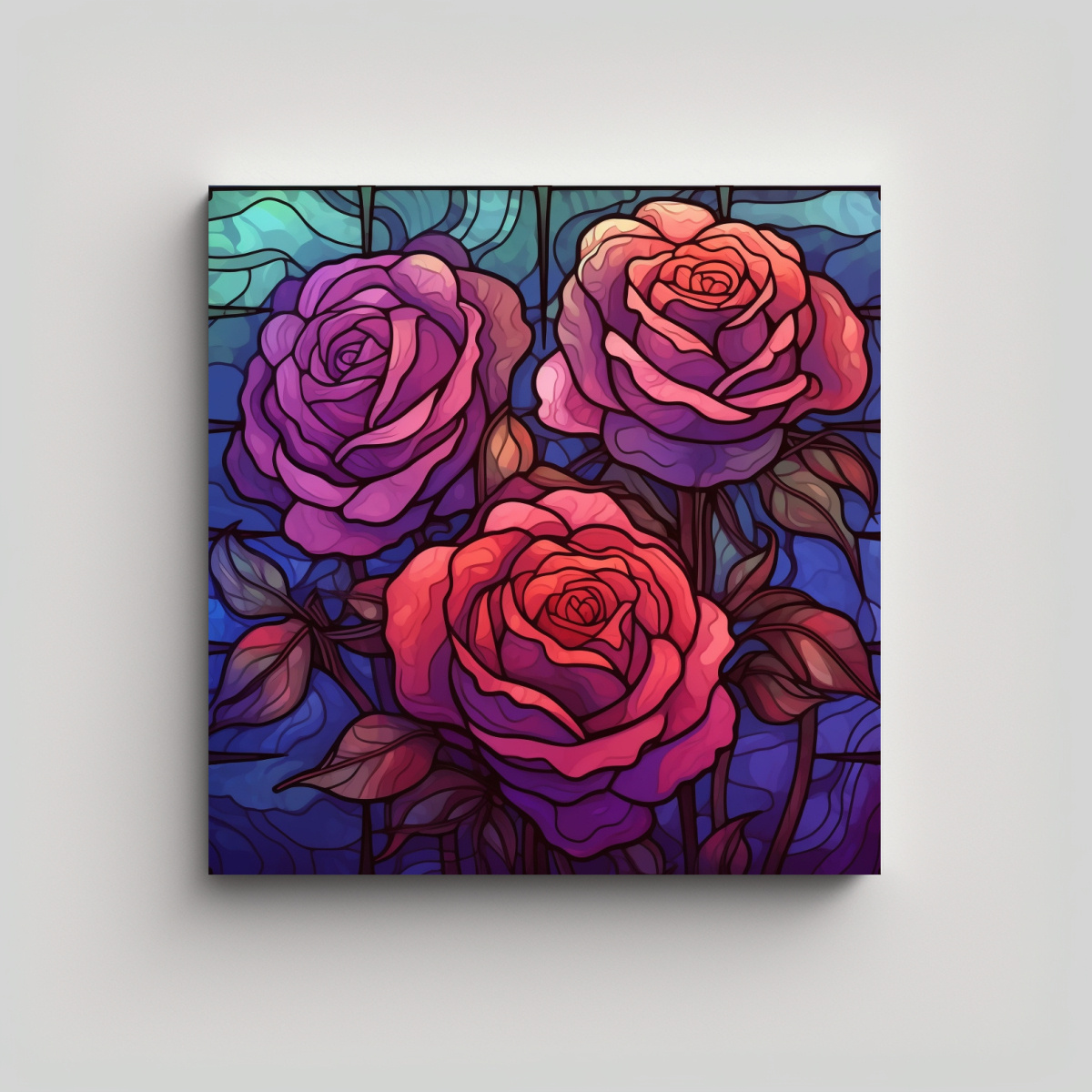 Cuadro De Rosas Vidriera Morada Arte Pared Duradero - Decocuadros